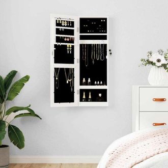 vidaXL vidaXL Schmuckschrank mit Spiegel Wandmontage Wei&szlig; 30x8,5x90 cm