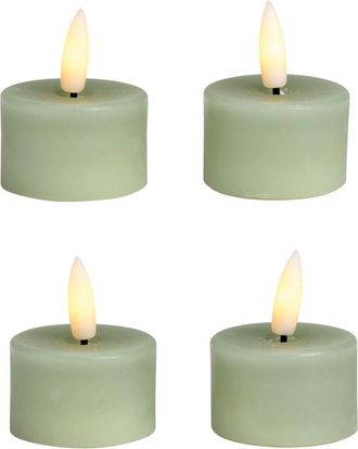 Matches 21 LED Teelichter 4er Set aus Wachs mit Timerfunktion - Kerze realistisch flackernde Flamme warmweiß Ø 4 x 4 cm - Elektrische Wachskerze in Salbeigrün al