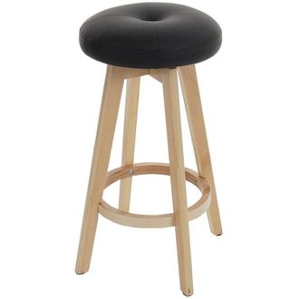 Hhg Lot de 2 tabourets de bar Navan, chaise de bar tabouret de bar, bois similicuir pivotant, noir, pieds clairs