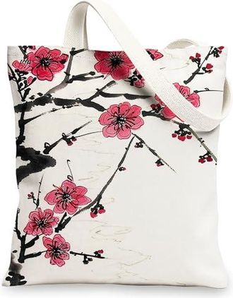 Generic Sacs fourre-tout en toile motif floral artistique, réutilisables, légers, lavables et respectueux de lenvironnement, blanc, 13x15 Inch
