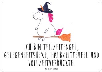 Mr. & Mrs. Panda Blechschild Mit Spruch Einhorn Hexe DIN A6 - Geschenk, Türschild Metall, Wandschild, Frau, Teufel, Groß, Dekoschild, Freundin, Unicorn, Ehefrau, Küche