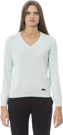 Baldinini Hellblauer V-Ausschnitt Kaschmir-Mix Pullover - - Knitwear - Damen - Blau - XL