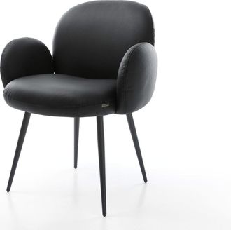 DELIFE Esszimmerstuhl Nube-Flex mit Armlehnen Echt-Leder Schwarz 4-Fuß konisch Schwarz Taschenfederkern, Esszimmerstühle