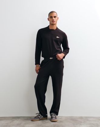 Lacoste Pyjamahose mit geradem Bein und Waffelstruktur in Braun