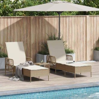 vidaXL Vidaxl - Chaise longue avec coussin 2 pcs - Polyrotin beige - Dossier ajustable pour bronzer ou lire - Dimensions 35 x 35 x 32 cm