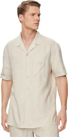Emporio Armani Homme, Chemises, Beige, Taille: 2XL Chemise &agrave; Manches Courtes en Lin M&eacute;lang&eacute;