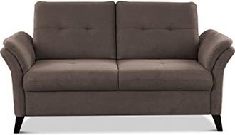 Cavadore 2er Sofa Grönland / Skandinavische 2-Sitzer-Couch mit Federkern + Sitztiefenverstellung / 173 x 90 x 102 / Flachgewebe, Braun