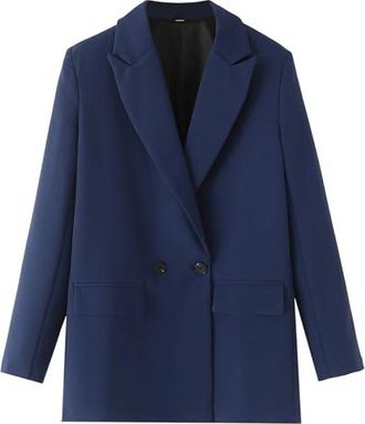 Generic Blazer Bleu Marine pour Femme, Manches Longues, col boutonné, Veste de Tailleur pour Le Bureau