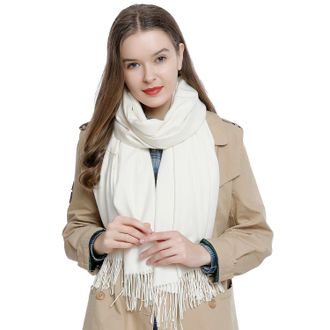 DonDon Schal Damen Winter Wollschal Winterschal warm weich 185 x 65 cm creme-weiß