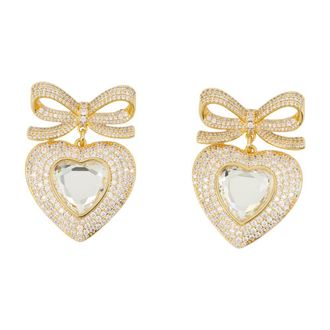 Self Portrait Womens Bow Crystal Heart Earrings Self Portrait Metal Gold Jewelry-Watches