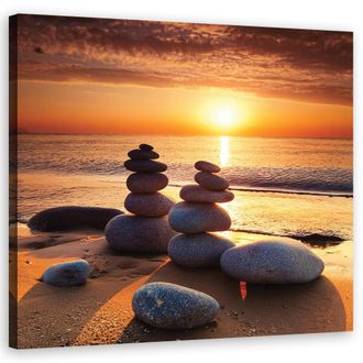 Feeby Leinwand Bilder - Sonnenuntergang Zen-Steine - Canvas 30x30 cm - Deko Wohnzimmer - Wandbilder Schlafzimmer - Deko Aesthetic - Wand Deko - Leinwand Gro