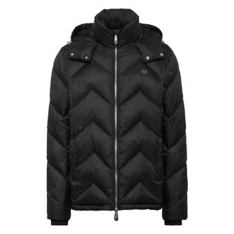Philipp Plein Homme, Vestes, Noir, Taille: 3XL Doudoune Courte en Nylon Zigzag