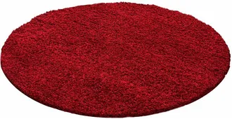 LIFE Tapis Rond Shaggy Uni Poils Longs Tapis Salon Chambre (Rouge - 160x160cm)