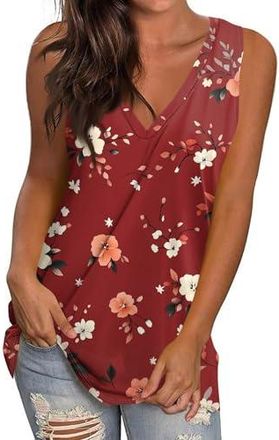 Generic Debardeur Femme Chic et &eacute;l&eacute;gant Chemisier sans Manche Col V Imprimer D&eacute;bardeur Top ete Haut Chic et Elegant Caraco Vetement Femme Tee Shirt sans Manch