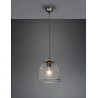 Trio Leuchten H&auml;ngelampe Pendellampe Esstischleuchte silber 1 flammig H&ouml;henverstellbar Gitterschirm, Metall Holz, 1x E27 Fassung, DxH 25x150 cm