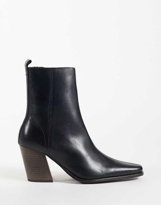 Asos Bottines Chelsea en cuir &agrave; talon avec semelle naturelle - Noir