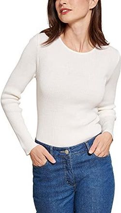 Damart Pull col Rond 50% Laine mérinos, uni et rayé Femme Blanc Taille 46/48