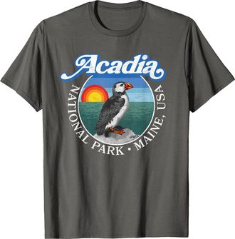 Symbiosis Supply Co. Retro Acadia National Park Vintage Maine Puffin Graphic T-Shirt