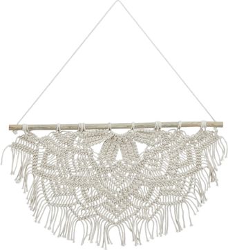 Relaxdays Makramee Wandbehang, handgefertigt, Boho Style, Wanddeko, H x B: 65 x 60,5 cm, Baumwolle & Holz, creme