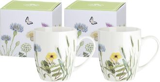 Gilde Becher mit Henkel Wild Flowers Porzellan | Tasse Kaffeebecher (10.2 x 12.5 x 8.5 cm je Becher, 2, stück)