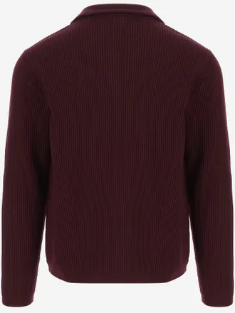 Emporio Armani Half-Zip Ribbed Wool-Cotton Sweater - Red