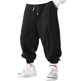 Generic Pantalon de jogging japonais pour homme en velours côtelé à ourlet fermé Pantalon de survêtement confortable à jambe large avec cordon de serrage Pant