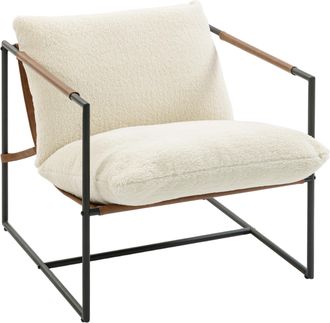 HOMCOM Lounge Sessel, gepolsterter Beistellsessel aus Boucl&eacute;-Stoff mit breiter Sitzfl&auml;che und Stahlgestell, Lounge Stuhl, Schlafzimmer, Leseecken, cremefarbe