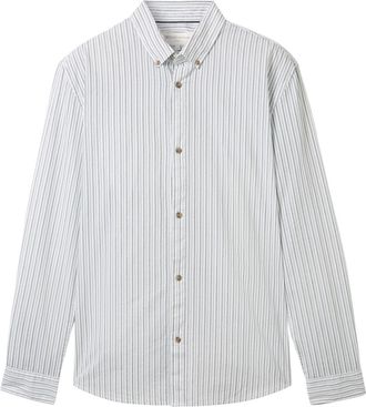 Tom Tailor Herren Slim Fit Hemd mit Muster, 36421 - White Navy Striped Design, M
