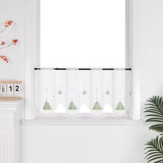 Joyswahl Scheibengardine Voile Bistrogardinen durch Lochleiste Transparent Kurzstores mit Weihnachten Muster Weihnachtsgardine mit grünes Weihnachtsbaum-Muster
