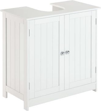 HOMCOM Meuble sous lavabo, Meuble de Salle de Bain avec Placard à 2 Portes, étagère réglable, Anti-humidité, 60 x 30 x 60 cm, Blanc