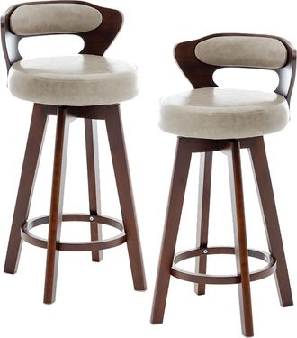 Generic 2er-Set 29,5 Drehbare Barhocker In Thekenhöhe Mit Rückenlehne Und Fußstütze Esszimmerstühle Aus Bugholz Aus Kunstleder(Grey)