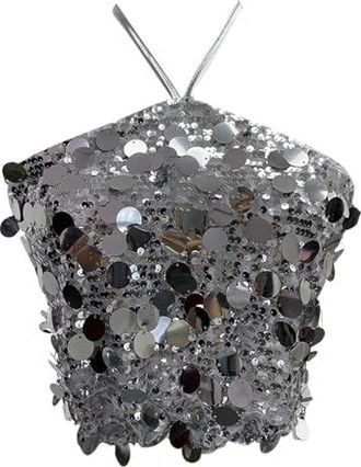Generic D&eacute;bardeur de f&ecirc;te &eacute;tincelant pour femme Y2K &agrave; paillettes sans manches - Camisole Glitter Club 2025 - D&eacute;bardeurs tendance avec strass - Court - Mignon 
