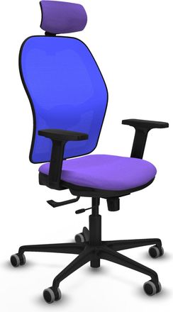 Piqueras y Crespo Ergonomischer Stuhl mit 2D-Armen, h&ouml;henverstellbare Lendenwirbelst&uuml;tze und h&ouml;henverstellbares Kopfteil, Blau/Lila