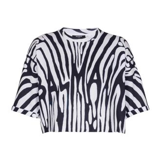 Balmain Femme, Tops, Blanc, Taille: 42 FR Zebra Print Crop T-Shirt