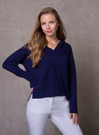 Passioni Kapuzenpullover in Boxy-Form mit V-Ausschnitt