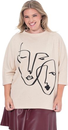 Miamoda Damen gro&szlig;e Gr&ouml;&szlig;en &Uuml;bergr&ouml;&szlig;en Plus Size Pullover, Frauen-Motiv, Stehkragen, 3/4-&Auml;rmel Offwhite 58+ 845497201-58+