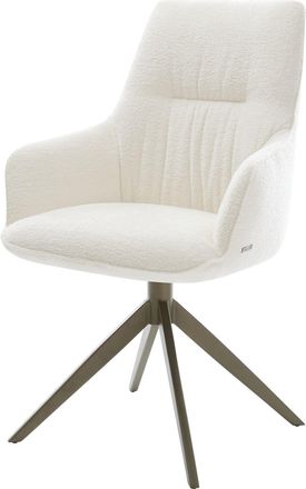 DELIFE Esszimmerstuhl Zelia-Flex mit Armlehnen Kreuzgestell breit Effektfinish Titan Boucl&eacute; Soft Beige 360&deg; drehbar Wippfunktion Taschenfederkern