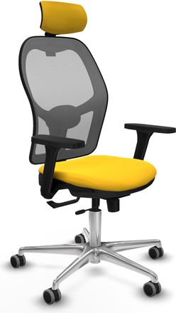 Piqueras y Crespo Ergonomischer Stuhl mit Kopfst&uuml;tze mit 3D-Armen, h&ouml;henverstellbare Lendenwirbelst&uuml;tze und h&ouml;henverstellbares Kopfteil, Grau/Gelb