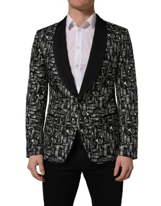 Dolce & Gabbana Mens Black Crystal Embellished Coat Blazer Jacket Virgin Wool Silk Polyester Clothing