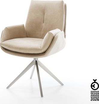 DELIFE Drehstuhl Clea-Flex Mikrofaser Beige Vintage Kreuzgestell breit Edelstahl 360&deg; drehbar Wippfunktion, Esszimmerst&uuml;hle