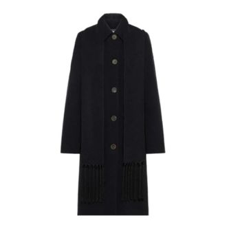 Forte_Forte Langer Mantel mit abnehmbarem Schal - - Coats - Damen - Blau - M