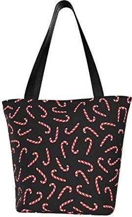 AOOEDM Candy Cane Imprimer Sac fourre-tout r&eacute;utilisable Femmes Sac &agrave; main d&eacute;contract&eacute; Sacs &agrave; bandouli&egrave;re pour faire les courses Voyager &agrave; lext&eacute;rieur
