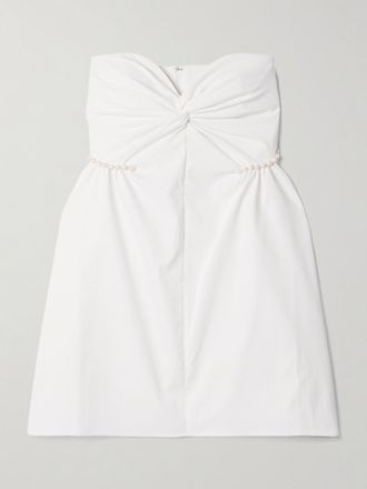 Kika Vargas Fiona Tr&auml;gerloses Minikleid Aus Twill Mit Kunstperlen Und Twist-detail - Wei&szlig;