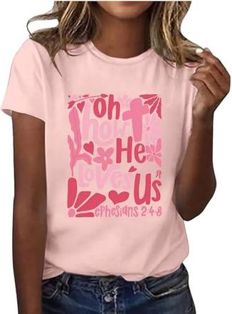 Generic T-shirt d&eacute;contract&eacute; &agrave; manches courtes et col rond imprim&eacute; coeur pour femme 2026 Saint-Valentin (2), rose, 3XL