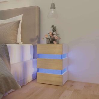 vidaXL Table de chevet &agrave; led Blanc et ch&ecirc;ne sonoma 45x35x67 cm Vidaxl