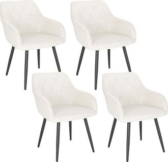 Woltu Woltu - Lot de 4 Chaise Salle &agrave; Manger Chaise de Cuisine en Velours, Assis Rembourr&eacute; et Pieds en M&eacute;tal, Blanc BH352cm-4