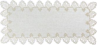 Plauener Spitze Original Tischdecke No. 3086L_11_4090 - Nizza L, Gr&ouml;&szlig;e 40 x 90 cm, rechteckig mit Gewebe Vogtlandleinen