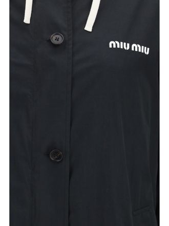 Miu Miu Womens Single-Breasted Peacoat Black Cotton Shirt