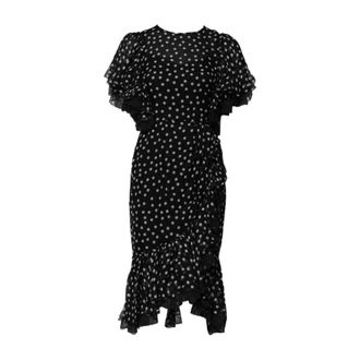 Dolce & Gabbana Gepunktetes Chiffonkleid mit Spitze - - Dresses - Damen - Schwarzk - XS