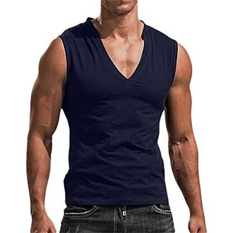 Generic Gilet sans Manche Homme Coton- Tee Shirt Col V Couleur Unie Sexy D&eacute;contract&eacute; D&eacute;bardeur Comfortable Doux Respirante Chic Slim Simple Respirante Passe-P